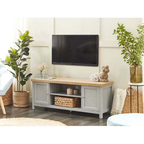 Modern TV Stand Shelves Living Room Furniture 140 cm Cream and Light ...