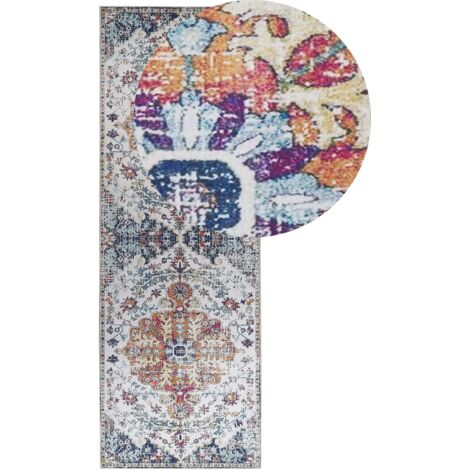 Oriental Pattern Distressed Runner Rug Hallway Multicolour 70 x 200 cm ...