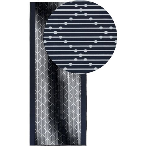 Geometric Pattern Runner Rug Anti-Slip Bottom Navy Blue 80 x 200 cm Charvad
