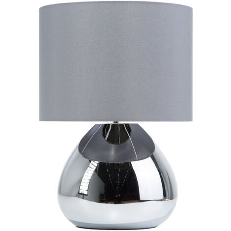 Bedside Table Lamp High Gloss Metal Base Silver Grey Ronava