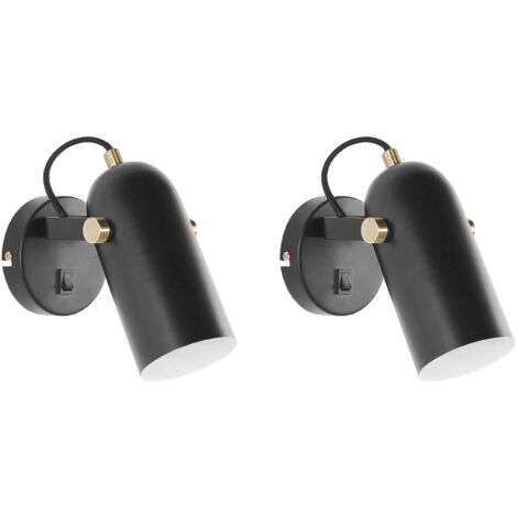 Set of 2 Wall Lamps Black Metal Spotlight Shade Adjustable Industrial Tyria