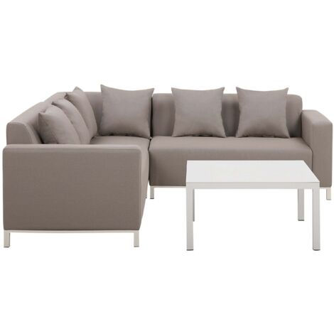 Garden Corner Sofa with Table 5 Seater BELIZE Right Hand Modular Beige