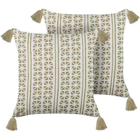 Set of 2 Decorative Cushions SYRINGA Cotton 45 x 45 cm Green Geometric ...