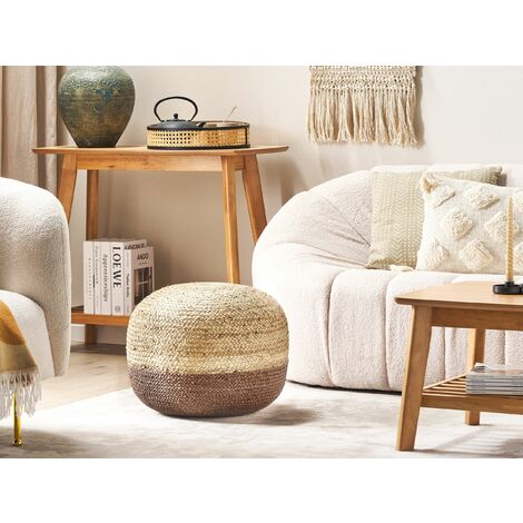Boho Round Pouffe Ottoman Jute EPS Beads 50 x 50 x 40 cm Brown Duki