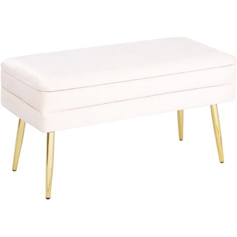Glam Storage Bedroom Bench Velvet Fabric Upholstery Golden Legs White ...