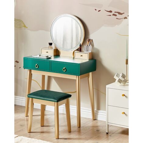 Stylish Ornamental 4 Drawer Glam Dressing Table LED Mirror Green and Gold Fedry