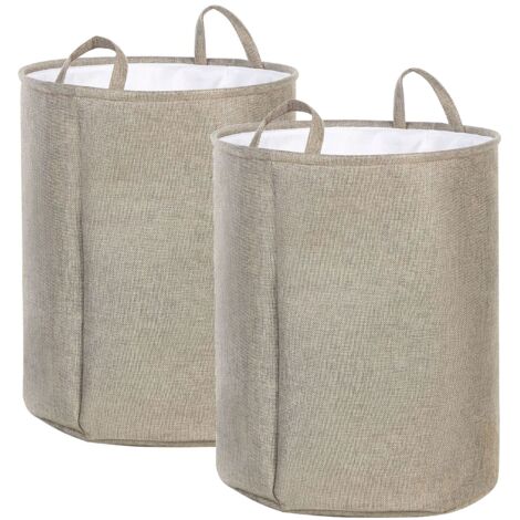 Set of 2 Storage Laundry Basket Bin Drawstring with Handles Beige Samti