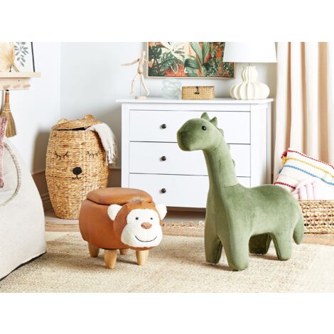 Modern Velvet Stool Solid Wood Legs Animal Footrest Green Brontosaur