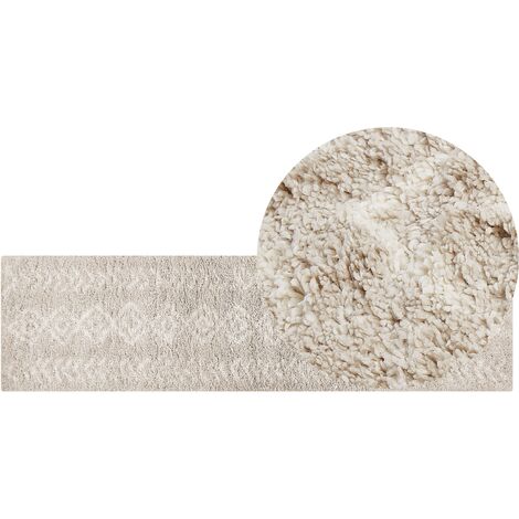 Boho Runner Rug Shaggy 80 x 300 cm Geometric Pattern Light Beige Kapan