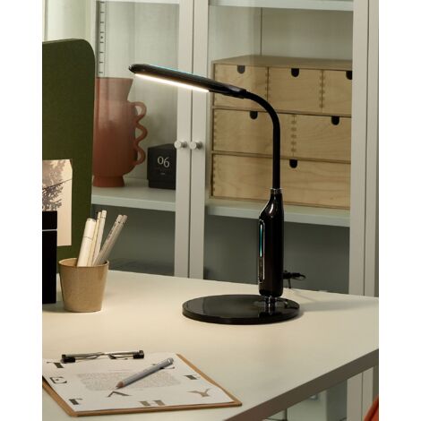 LED Desk Table Lamp Adjustable Arm Slide Dimmer Black Cygnus