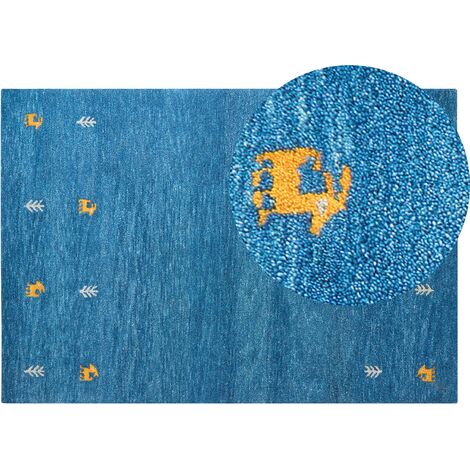 Wool Area Rug Blue Western Animal Motif Hand Tufted 140 x 200 cm Calti