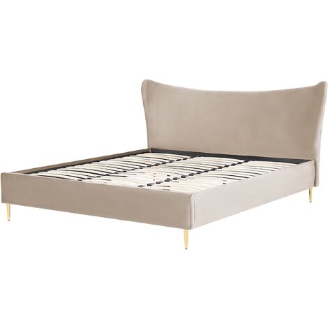 Modern Velvet EU Super King Size 6ft Bed Frame Slatted Base Taupe Chaleix