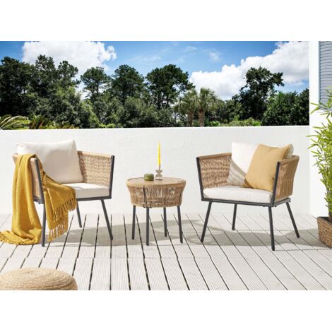Outdoor Rattan Bistro Set 2-Seater Detachable Pillows Coffee Table ...