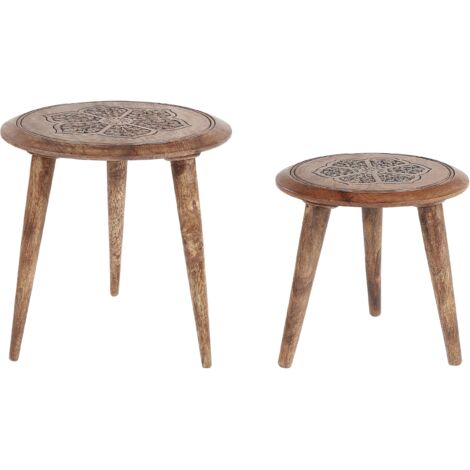 Set of 2 Side Tables TURUA Mango Wood Brown