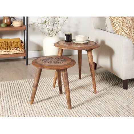 Set of 2 Side Tables TURUA Mango Wood Brown