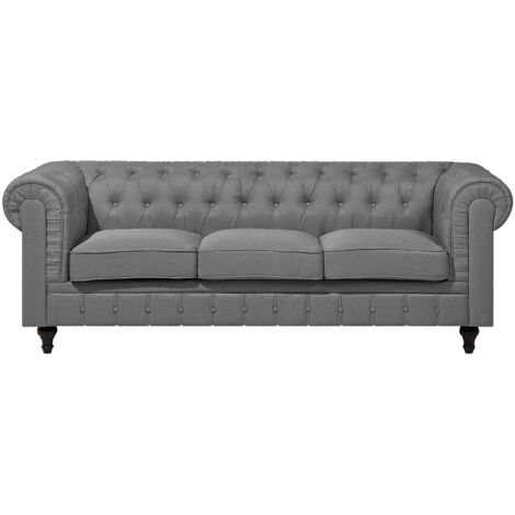 Sofa 3 Seater CHESTERFIELD Fabric Light Grey
