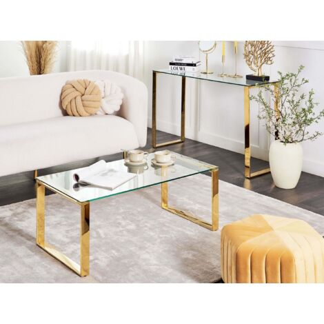 Coffee Table TILON Tempered Glass Gold
