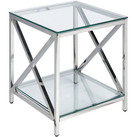 Side Table AUDET Tempered Glass Silver