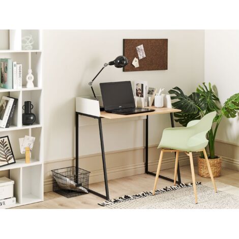 Home Office Study Desk Grommet Hole Tabletop Organizer Light Wood and ...