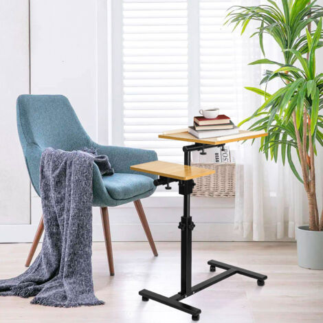Table de lit sur roulettes hauteur réglable plateau pliable fini chêne ...