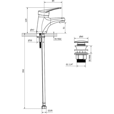 Teorema - Miscelatore Lavabo Cromato Con piletta click-clack in abs da 1" 1/4 - Serie: T-One