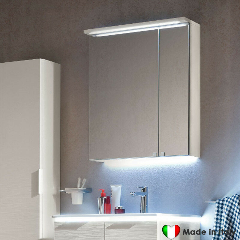 Specchio Contenitore COMPAB a Due Ante + Cappello Con Led - Made In Italy - 70 x 75 x 15 cm ...