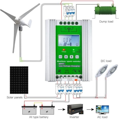 Système hybride solaire et éolien contrôleur de charge MPPT 12V / 24V contrôleur de charge ...