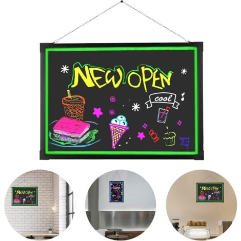 Tableau publicitaire lumineux à LED - 80 x 60 cm - Avec 7 couleurs de ...
