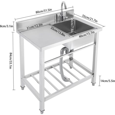 Évier de cuisine autonome en acier inoxydable avec meuble bas 1 bac ...