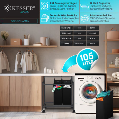 KESSER® Panier à linge Collecteur de linge Trieur de linge avec poches ...