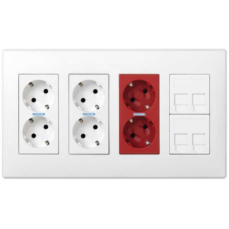 Kit caja pared superficie-empotrar 4 elementos dobles con 2 enchufes dobles,1 SAI doble y 2 ...