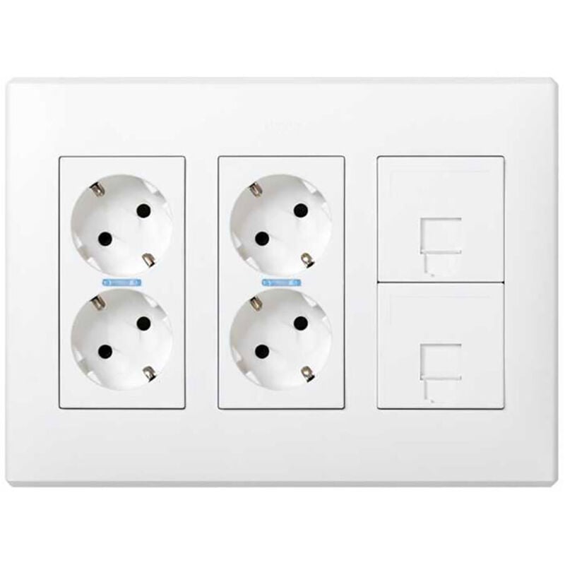 Kit caja pared de superficie o empotrar para 3 elementos dobles con 2 enchufes dobles y 2 placas ...