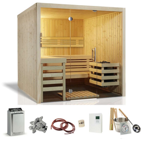 Infraworld Panorama 210 Sauna Komplettset Bi-O Combi Saunakabine 210x210x203cm