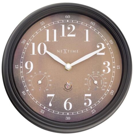 NeXtime Wanduhr Jasmine Kunststoff schwarz Ø 23,5 cm Hygro-/Thermometer