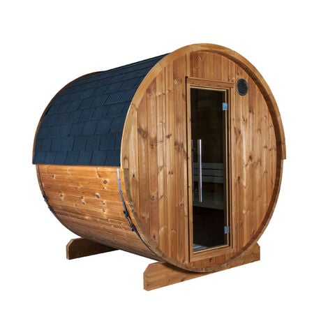 Sentiotec Kaski 180 Panorama Fasssauna Außensauna aus Thermo-Kiefer Ø 220 x 180 cm