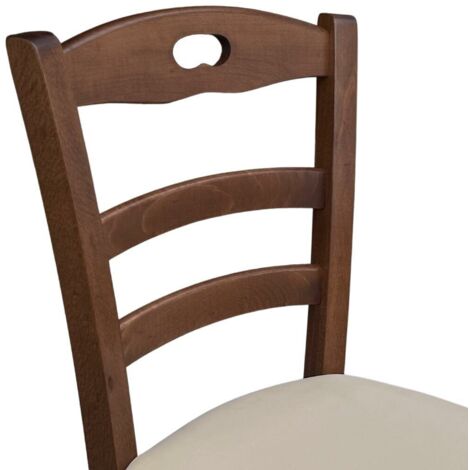Sedia in legno Loris noce scuro con seduta imbottita in similpelle beige