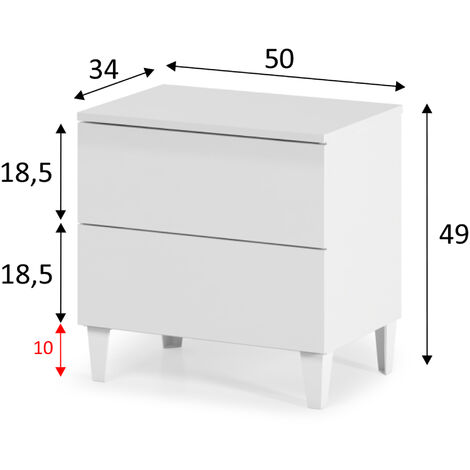 Comodino Vera 2 cassetti Colore Bianco Lucido, 50 cm (Larghezza) 34 cm ...