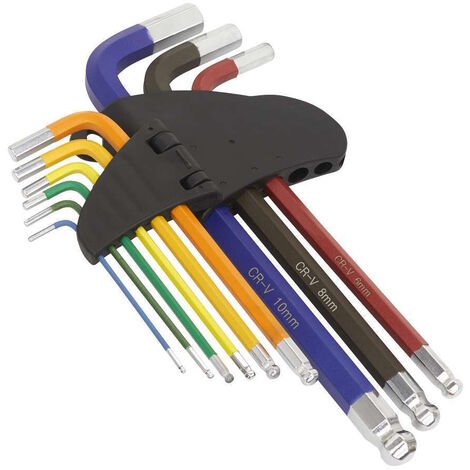 Sealey AK7190 Ball End Hex Key Set 9pc Colour Coded Long Metric