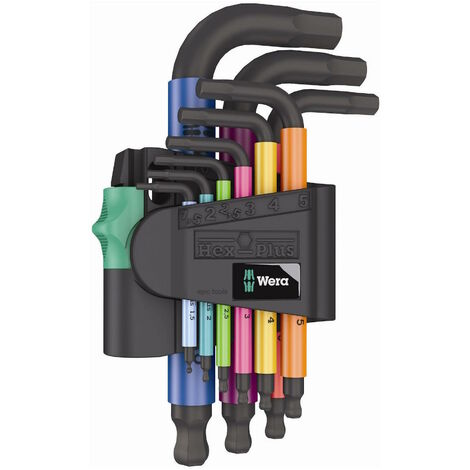 WERA 133164 Multi Colour Stubby Short 9 Pce Hex-Plus Ball-End Hex Allen ...