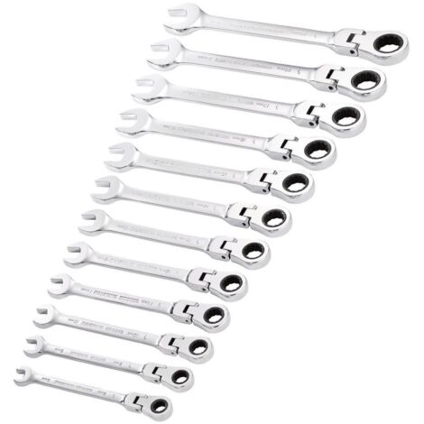 Draper 27733 12 Piece Hi-Torq Metric Flexible Head Ratchet Combination Spanner Set