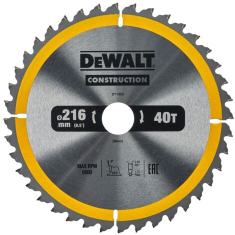 DeWALT DT1953-QZ Circular Saw Blade 216mm x 30mm Bore x 40T