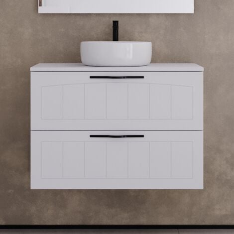 Meuble de salle de bain 70cm avec plateau et vasque à poser ronde - 2 ...