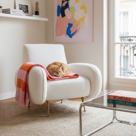 Sillón vintage de Alfombra de bucle blanco