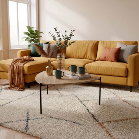 Mesa de centro triangular en acero y imitación madera FSC