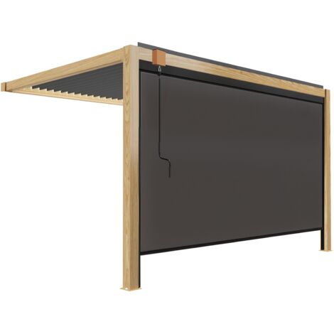 Pérgola bioclimática inclinada 3x4 m en madera con 1 persiana