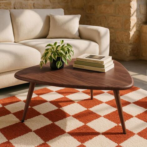 Mesa de centro triangular en MDF de madera oscura