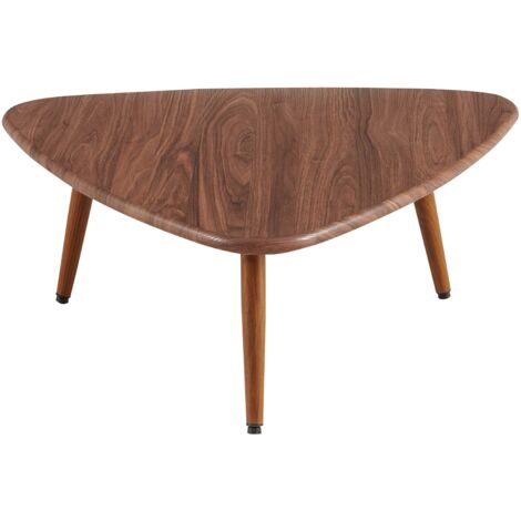 Mesa de centro triangular en MDF de madera oscura