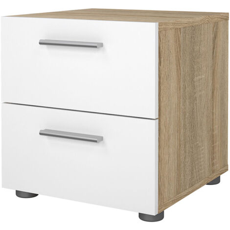 Pepe Nachttisch 2 Schubladen Eichenstruktur-Dekor, weiß hochglanz.