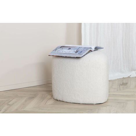 Peg Pouf, Hocker Ø46cm Teddystoff weiß.