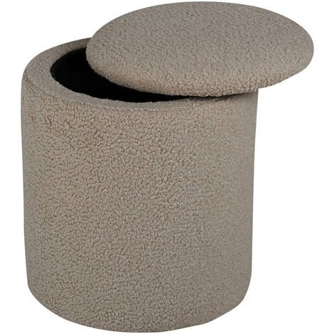 Limpen Pouf, Hocker mit Aufbewahrung Ø32cm Teddystoff beige.